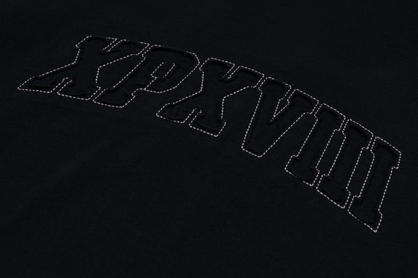XPX CUTOUT LOGO WITH STITCHES BLACK CREW NECK TEE – XPXVIII